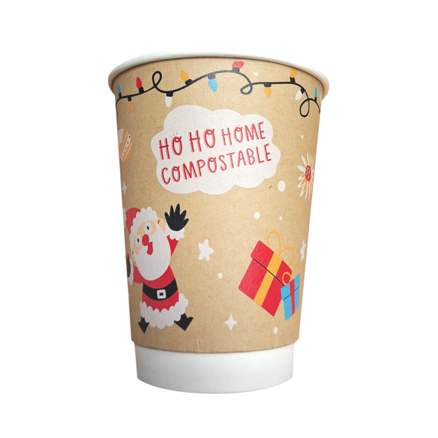 12oz Festive Double Wall Hot Cups – Aqueous Lined, Plastic-Free & SUP ...