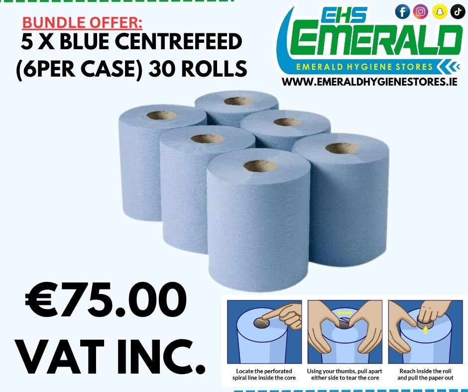 Blue Centrefeed Rolls - 5 Case Bundle Offer – Emerald Hygiene Stores